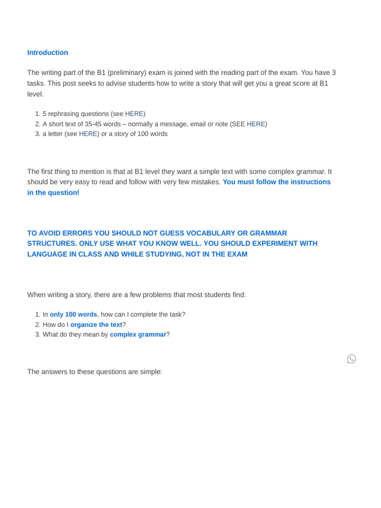 How To Write A Perfect Story For The Cambridge b1 (Preliminary) - Free ...