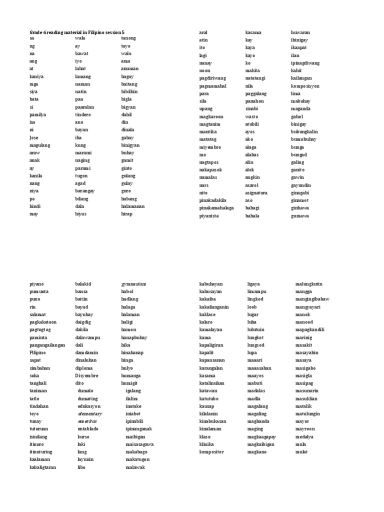 Grade 6 Reading Material in Filipino Session 5 | PDF