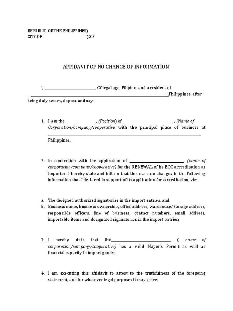 Affidavit of No Change Addressed | Affidavit | Justice