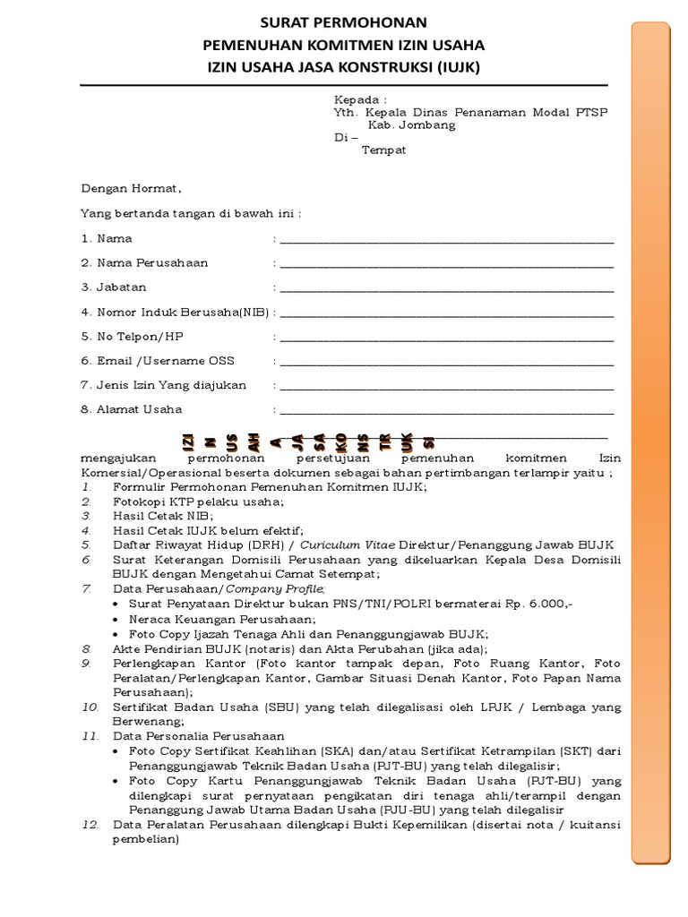 Permohonan Komitmen - IUJK | PDF