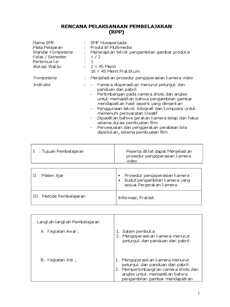 RPP-Teknik Pengambilan Gambar | PDF
