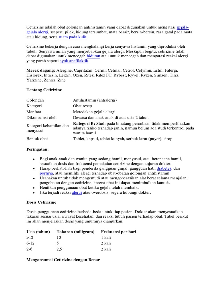 Panduan Penggunaan Cetirizine | PDF