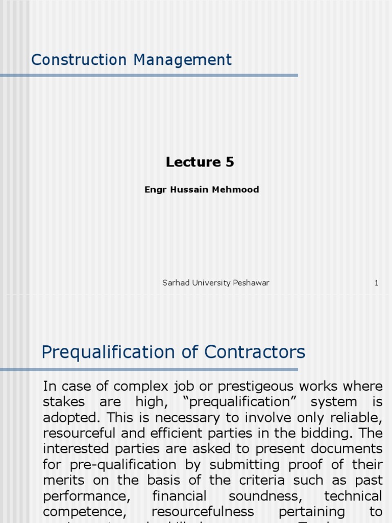 Prequlification of Contractor | PDF | Procurement | Economies