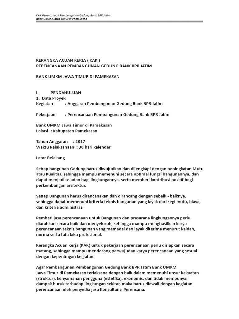 KAK Perencanaan Pembangunan Gedung Bank BPR Jatim Bank UMKM Jawa Timur ...