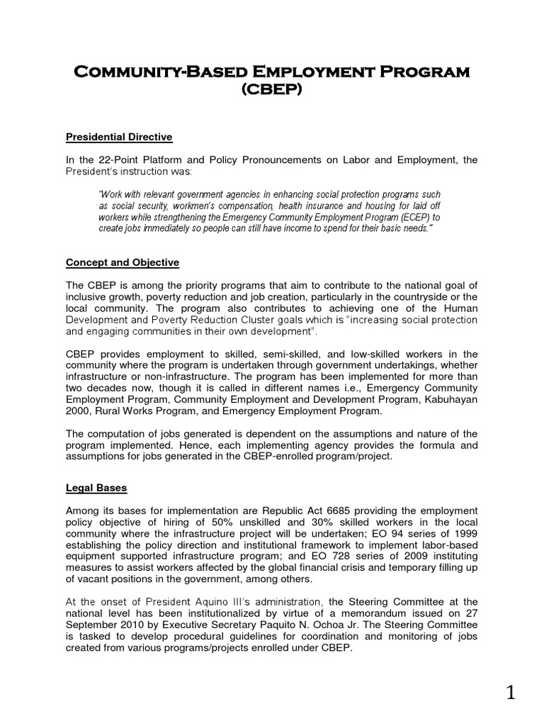 Community-Based Employment Program: (CBEP) | PDF | Social Protection ...