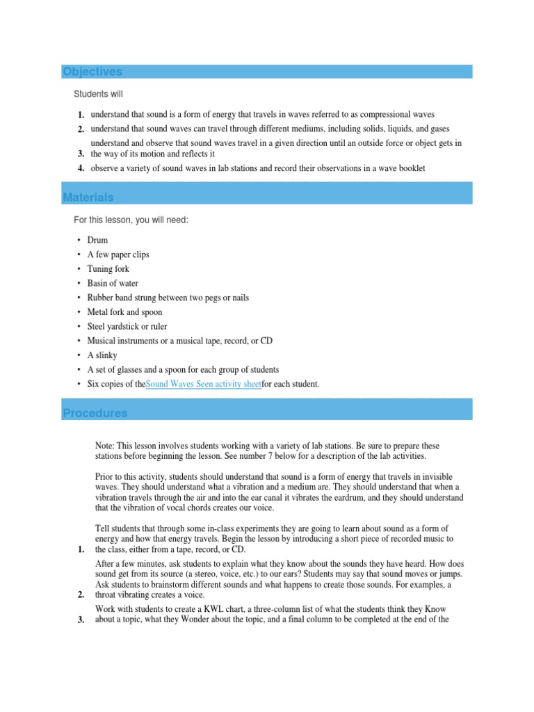 Waves Lesson Plan | PDF | Sound | Waves