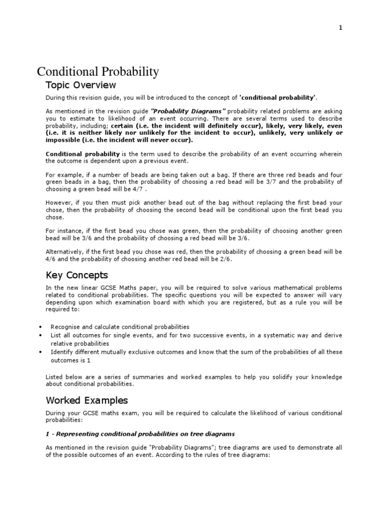 Conditional Probability: Topic Overview | PDF | Probability | Odds