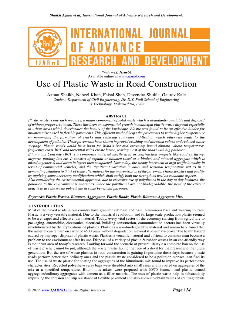 Paper On Plastic To Road | PDF | Road Surface | Asphalt