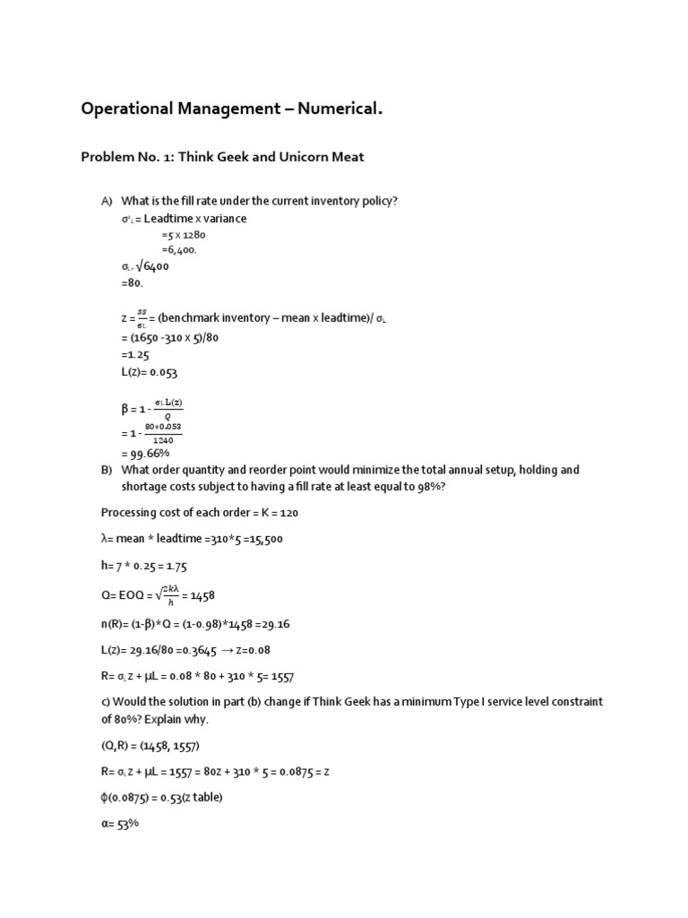 Operational Management - Numerical | Download Free PDF | Operations ...