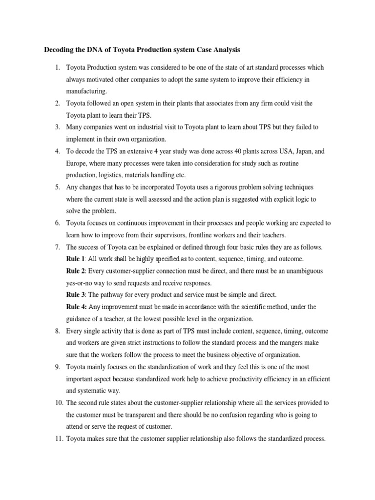 Decoding The DNA of Toyota Production System Case Analysis | PDF ...