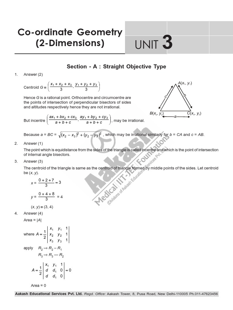 Co-Ordinate Geometry (2-Dimensions) : Section - A: Straight Objective ...