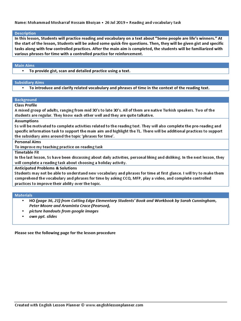TP4 - Reading and Vocabulary | PDF | Neuropsychological Assessment | Teaching