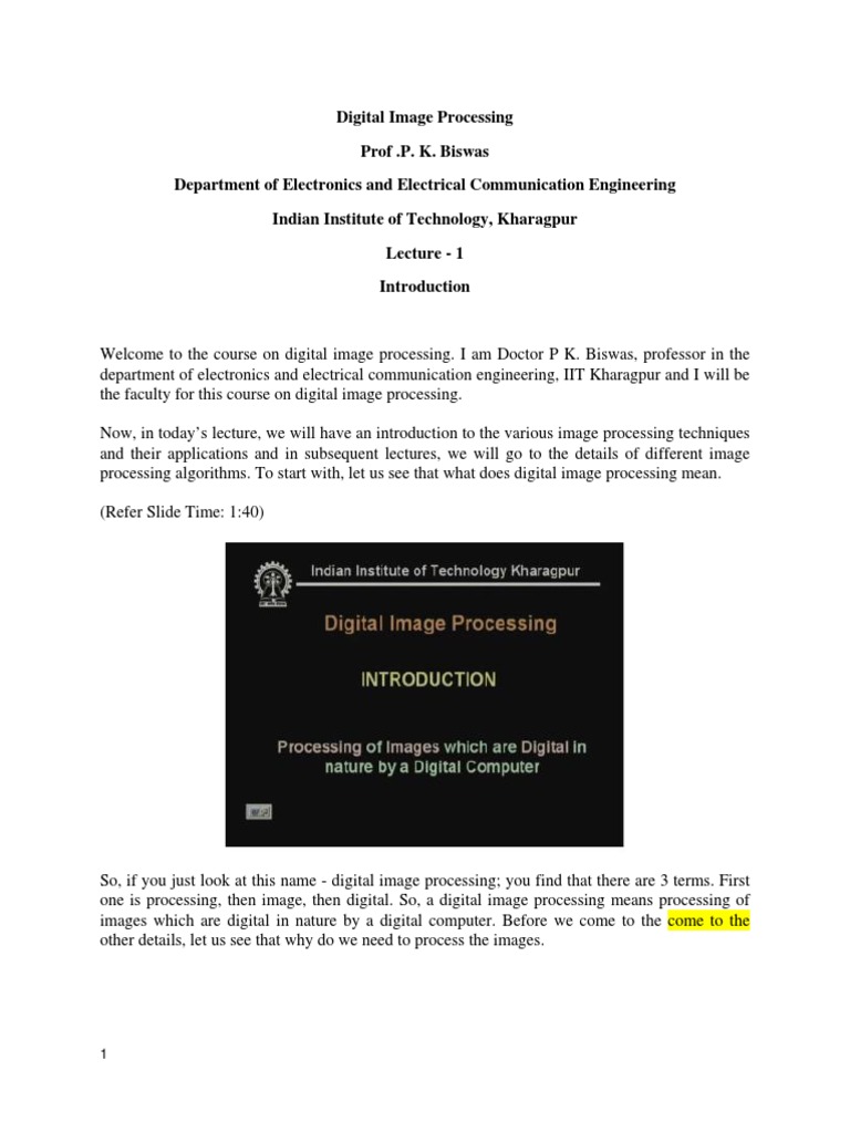 NPTEL Transcript PDF | PDF | Data Compression | Computer Vision