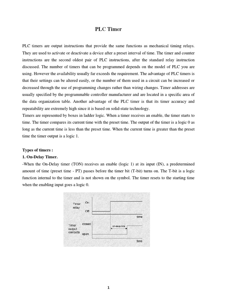 PL Tim R: Types of Timers: 1. On-Delay Timer | PDF | Timer | Programmable Logic Controller