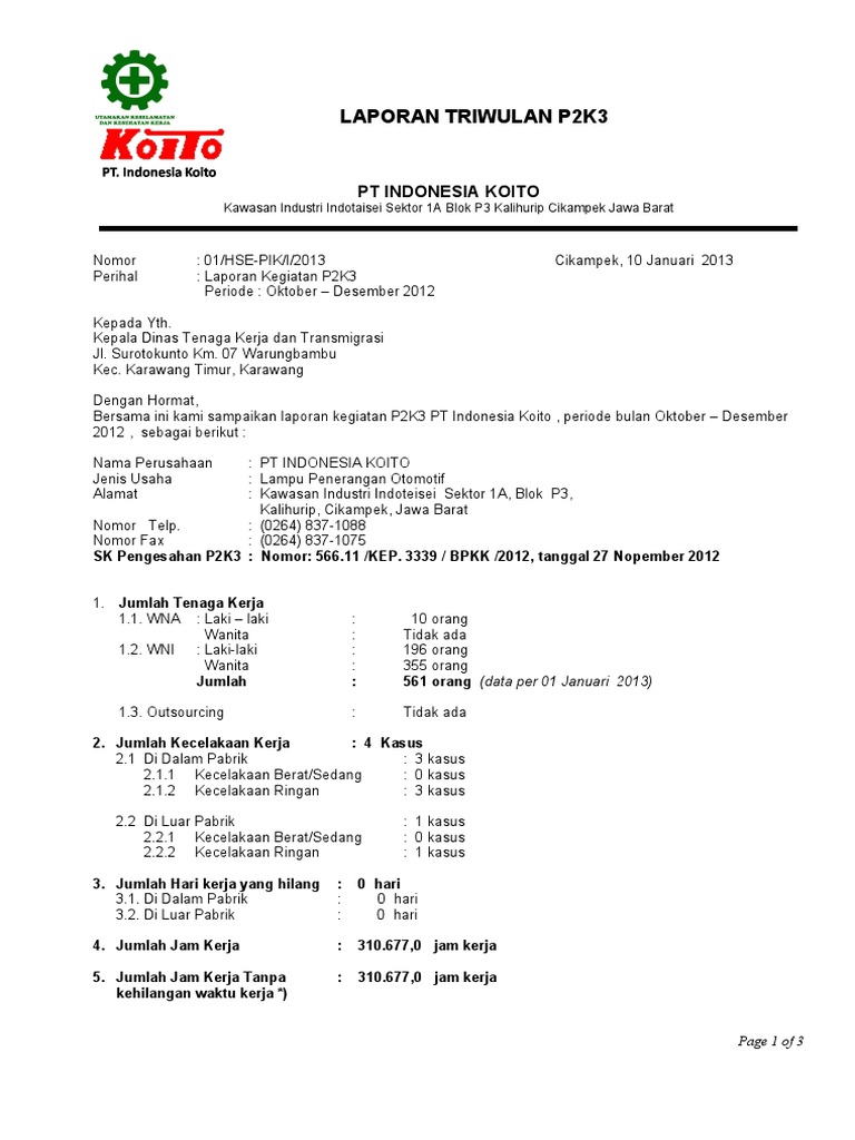 Contoh Laporan Ke Ke Disnaker | PDF