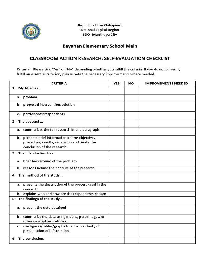 Self Evaluation Checklist | PDF