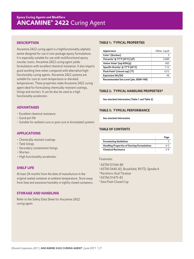 ANCAMINE® 2422 Curing Agent: Description | PDF | Epoxy | Chemistry
