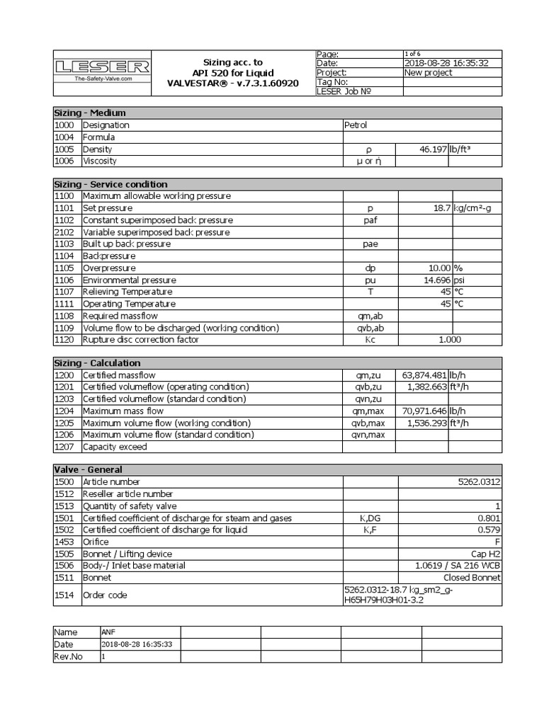 Leser API 520 Liquid | PDF | Valve | Pressure