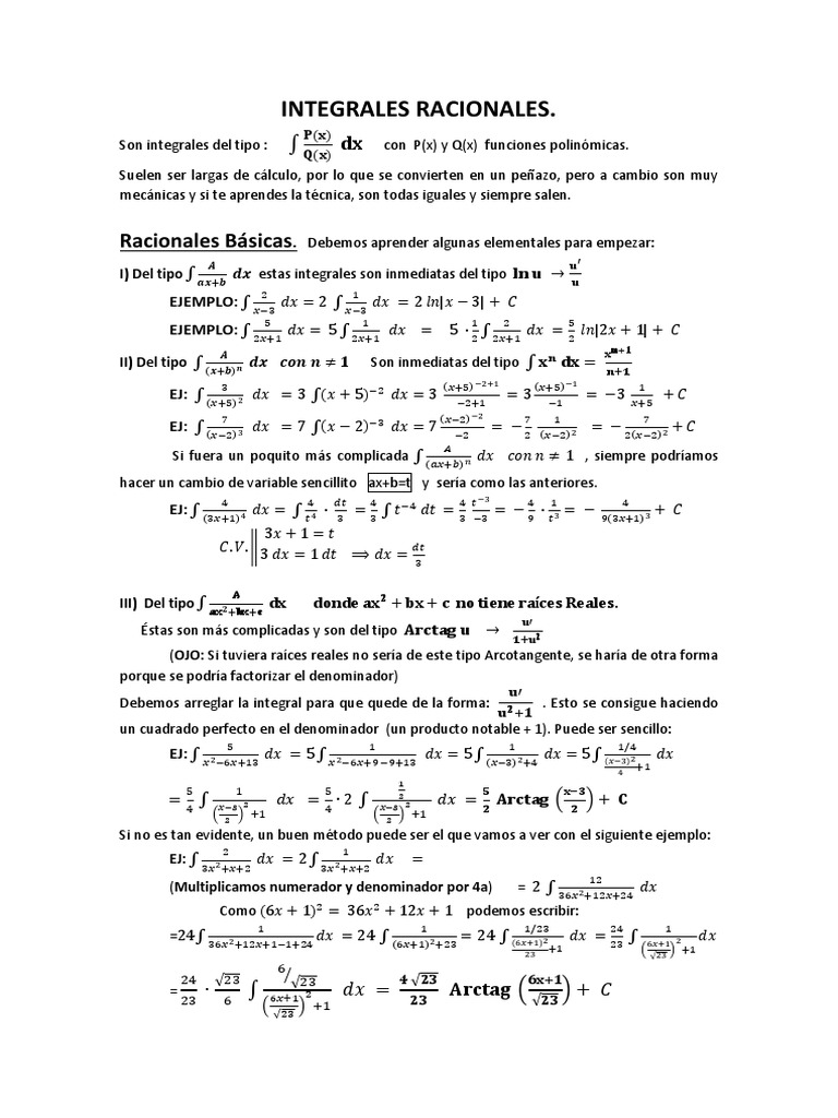 Integrales Racionales | PDF | Fracción (Matemáticas) | Integral