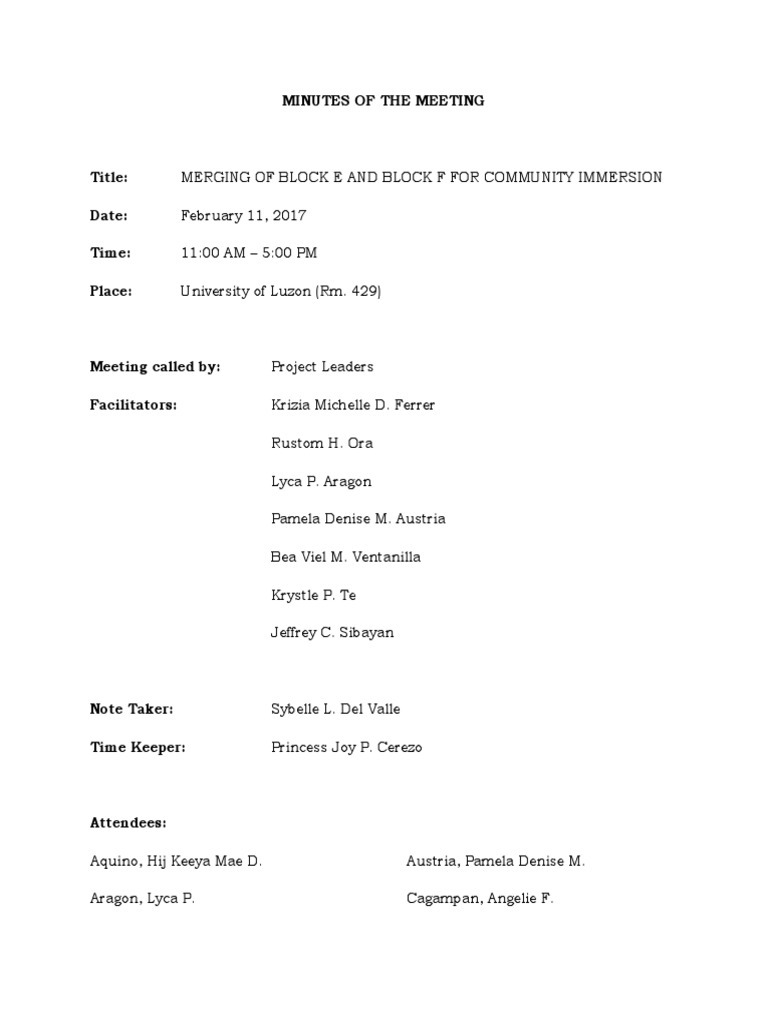 Sample Minutes | PDF