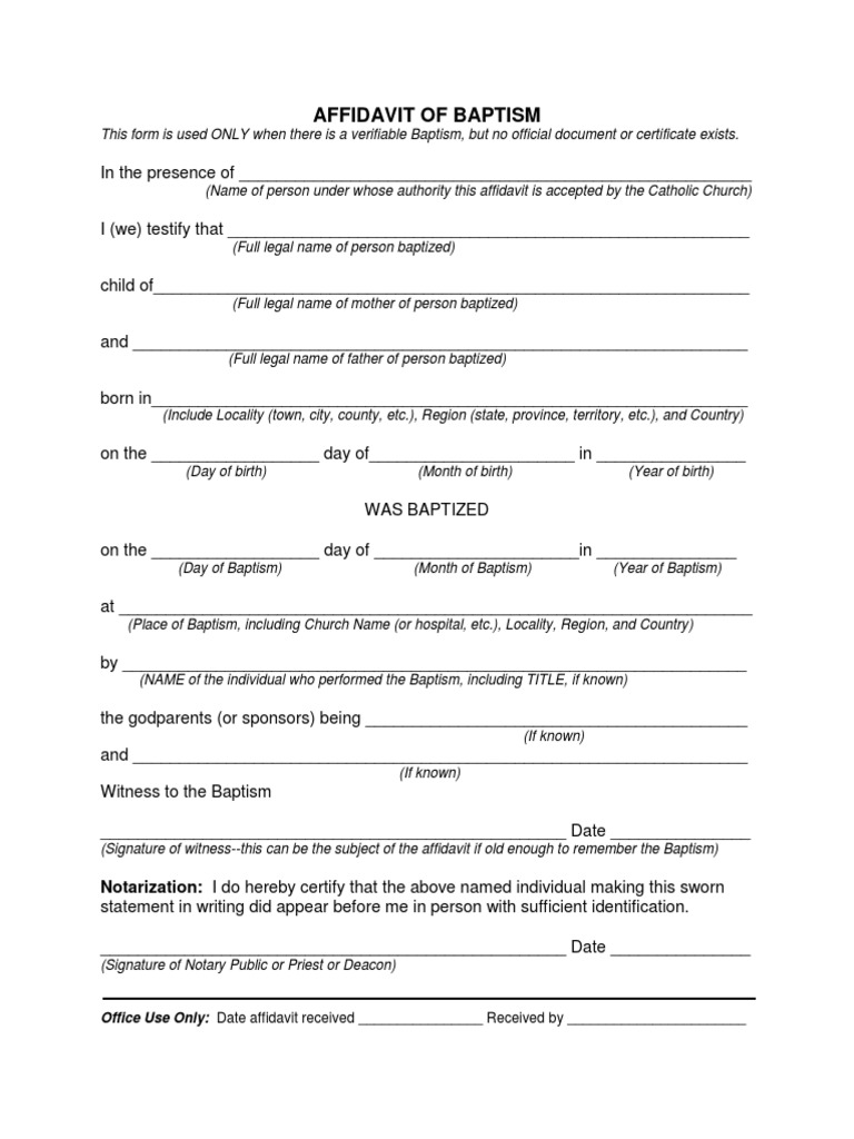 Affidavit of Baptism Form | PDF | Baptism | Godparent