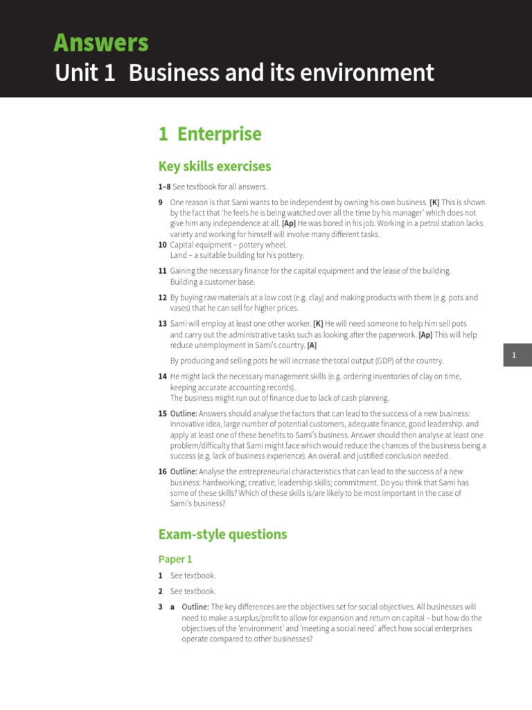 Cambridge International As and A Level Business Workbook Answers | PDF ...