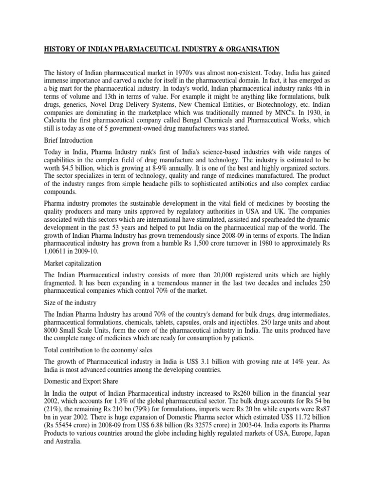 History of Indian Pharmaceutical Industry & Organisation | PDF ...