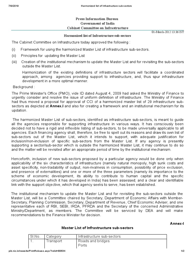 Harmonized List of Infrastructure Sub-Sectors | PDF | Natural Gas ...