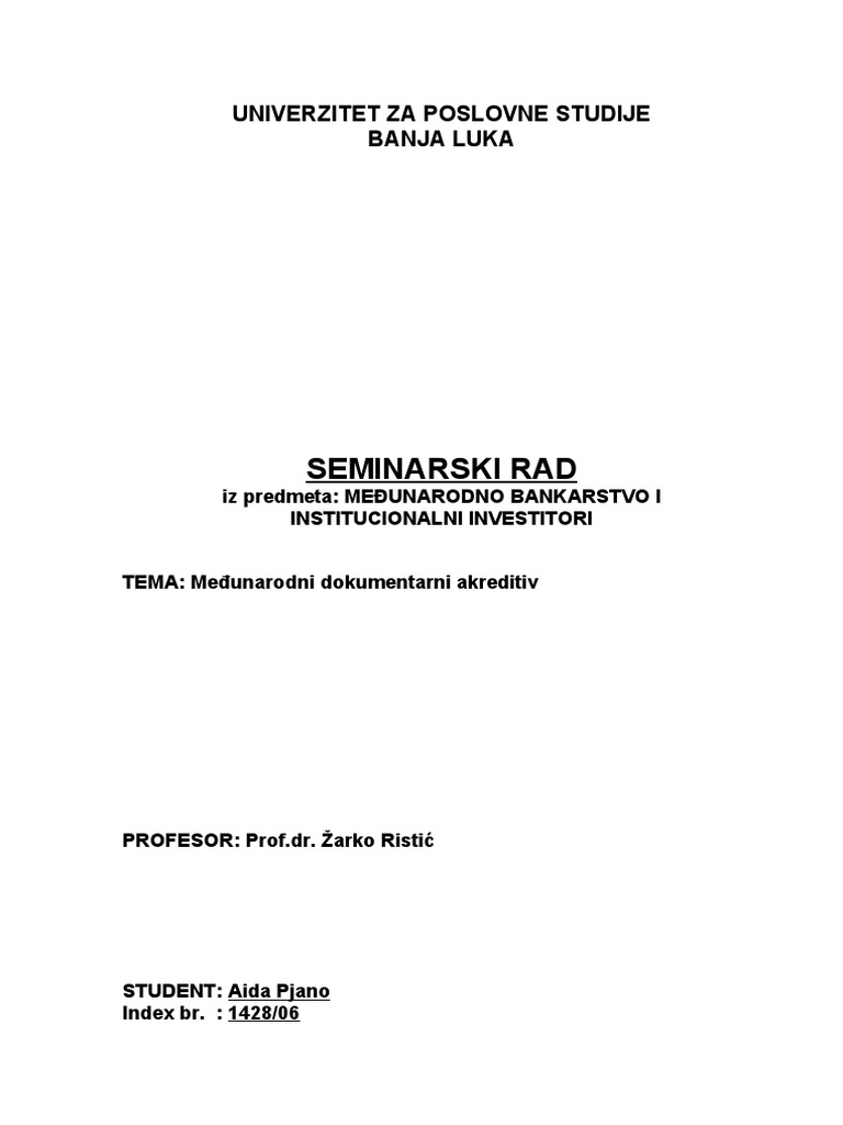 Seminarski - Dokumentarni Akreditiv | PDF