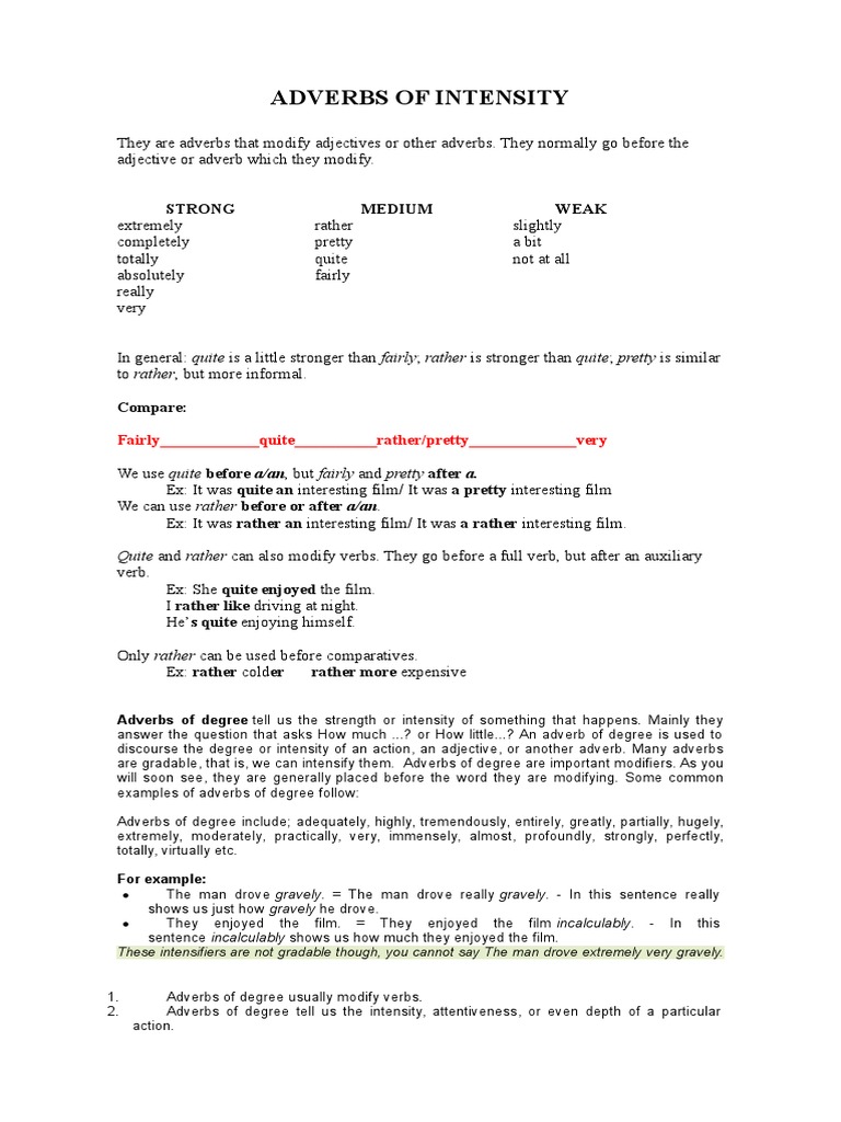 Adverbs of Intensity | PDF | Adverb | Adjective