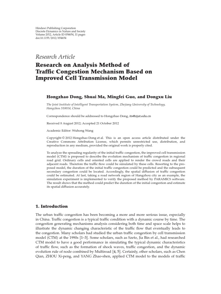 Research Article: Research On Analysis Method of Traffic Congestion Mechanism Based On Improved ...