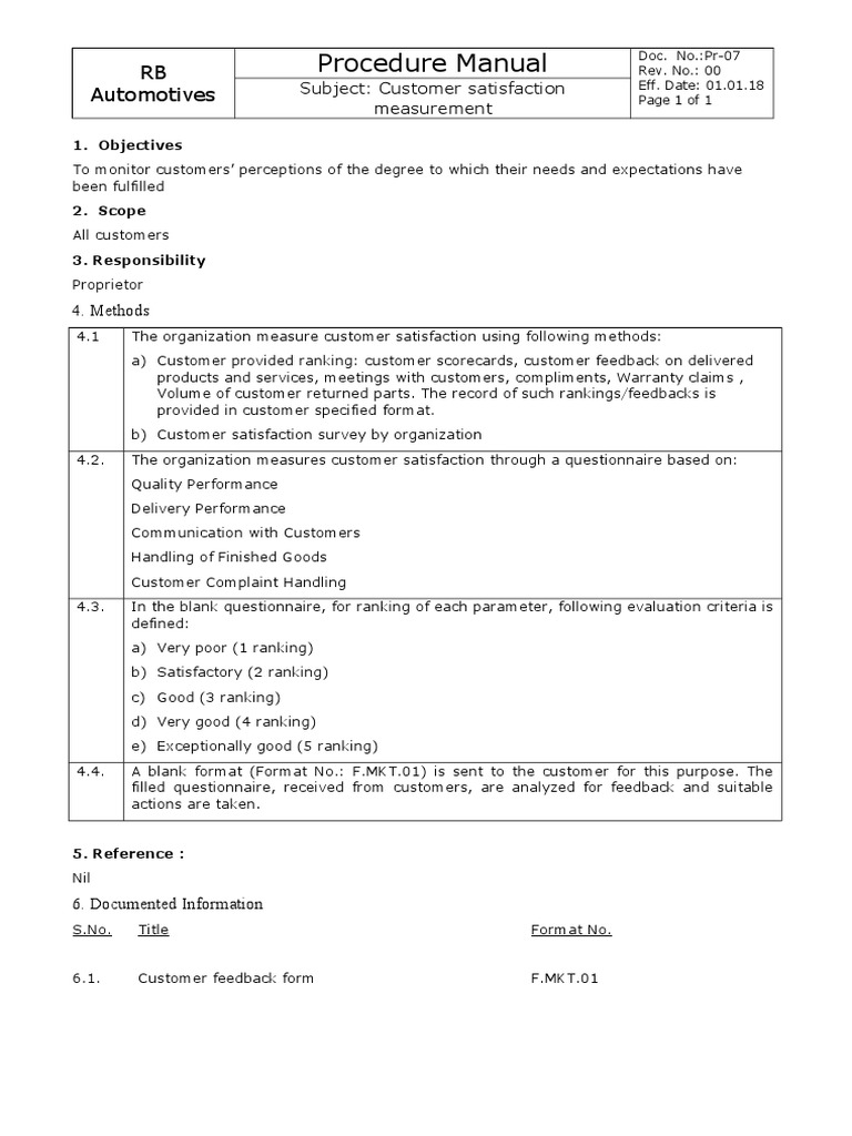 Customer Satisfaction Measurment Procedure | PDF