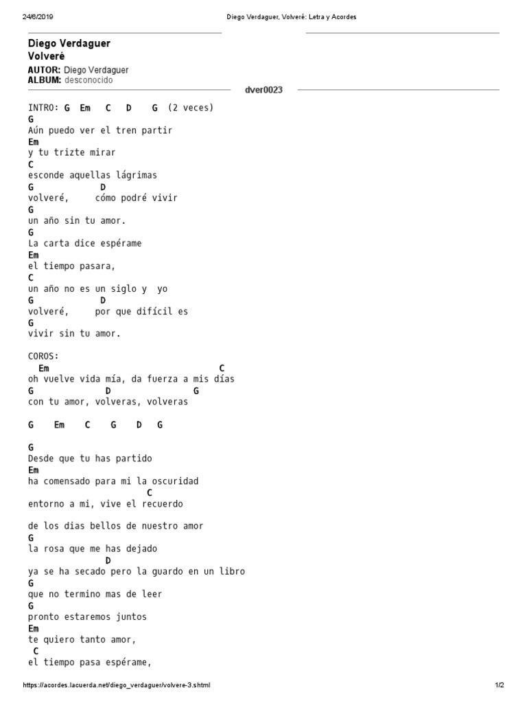 Diego Verdaguer, Volveré - Letra y Acordes | PDF