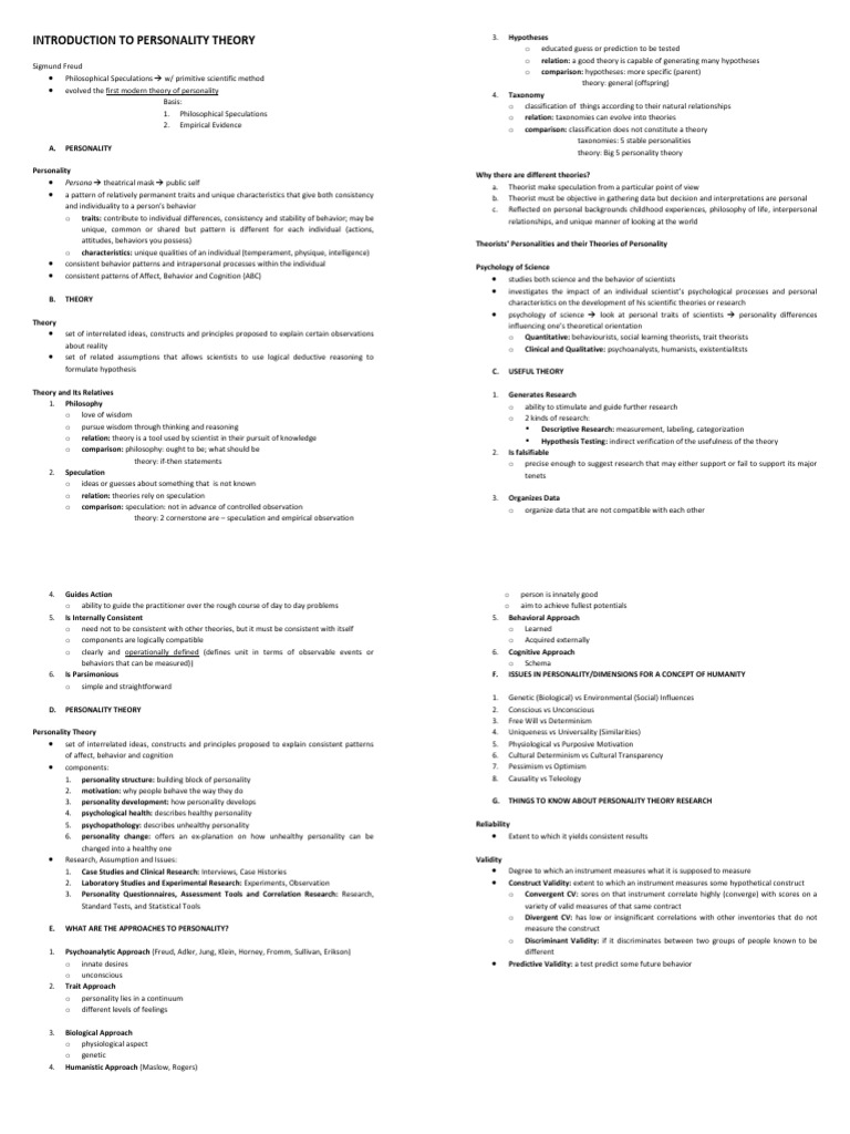 Overview of Personality Theories | PDF | Id | Personality Psychology