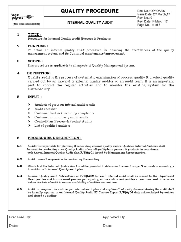 Internal Quality Audit Procedure | PDF | Auditor's Report | Audit