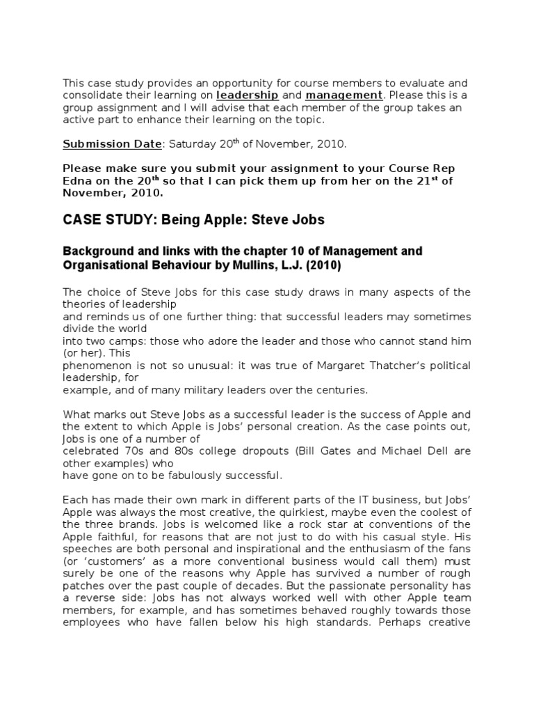 Group Assignment-Case Study | Steve Jobs | Leadership