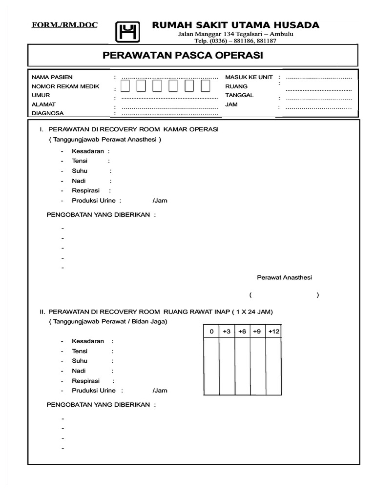 Form Perawatan Pasca Operasi | PDF