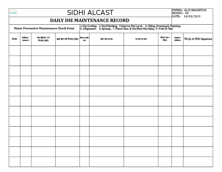 Daily Tool Maintainace Record | PDF