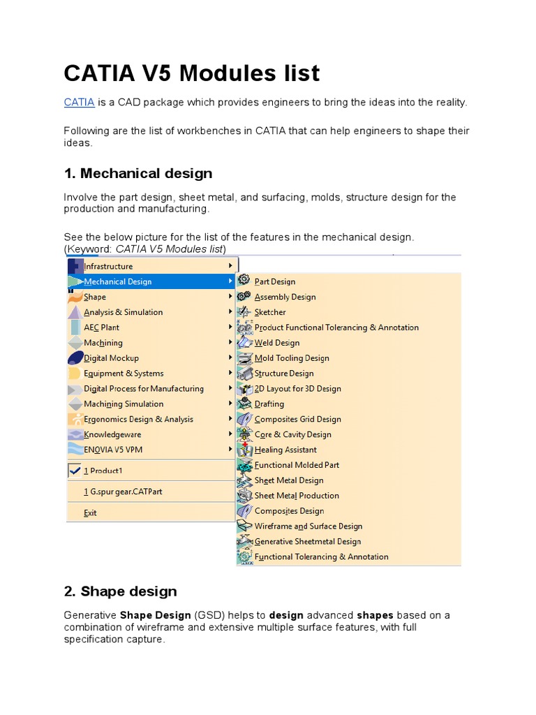 CATIA V5 Modules List | Download Free PDF | Human Factors And ...
