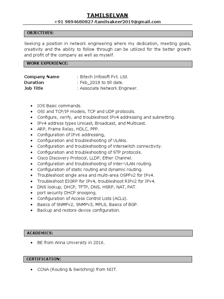 Selva CV | PDF | Internet Protocol Suite | Network Switch