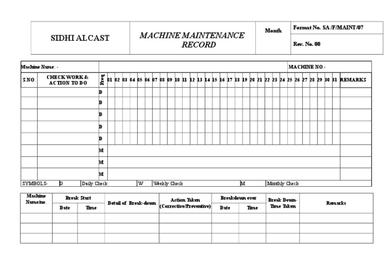 Sidhi Alcast: Machine Maintenance Record | PDF