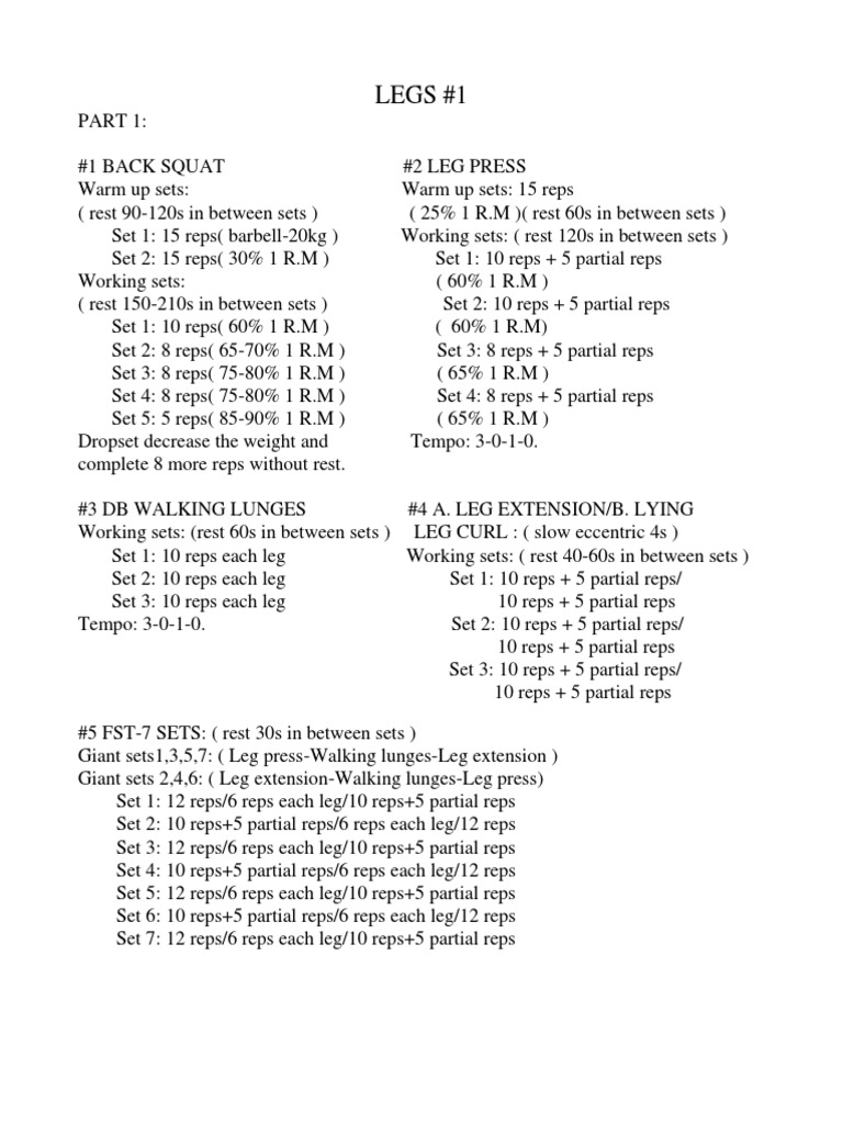 LEGS #1: Back Squat, Leg Press, Lunges & More | PDF | Weight Training ...
