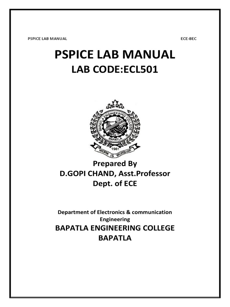 Pspice Labmanualfinal PDF | PDF | Operational Amplifier | Amplifier