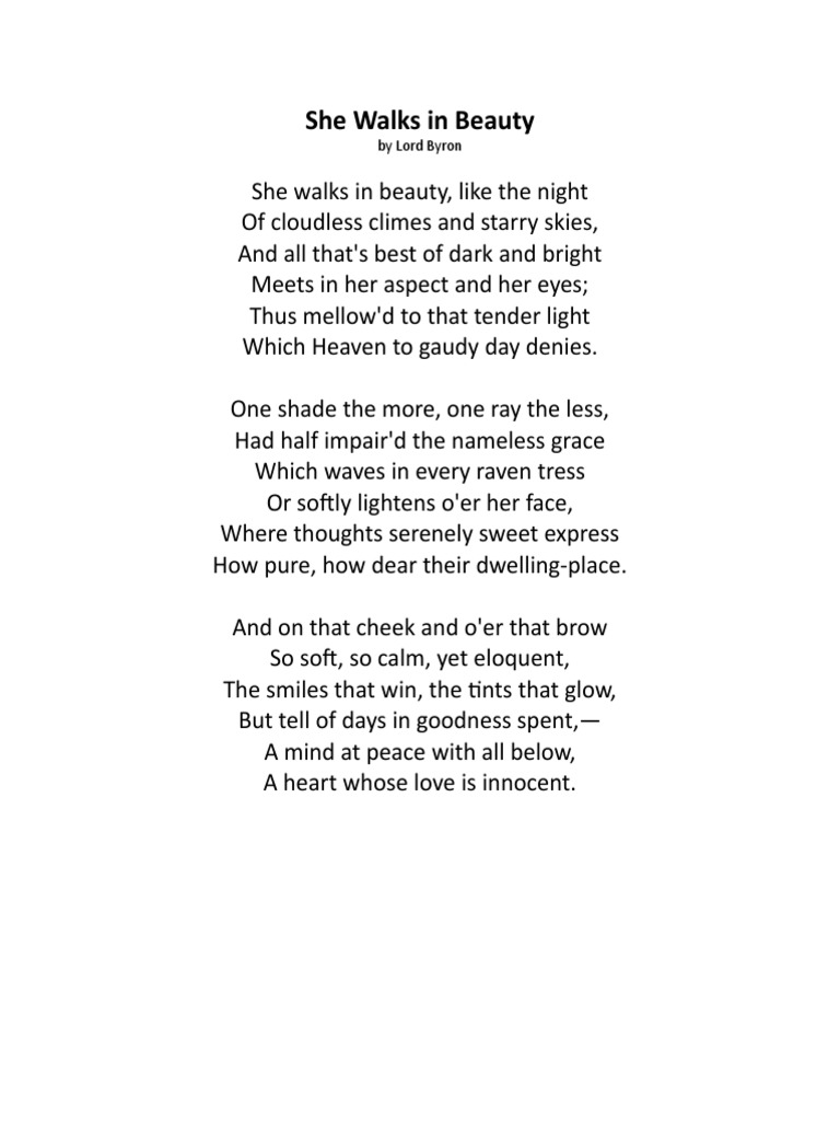 She Walks in Beauty: by Lord Byron | PDF | Poems | Poetry