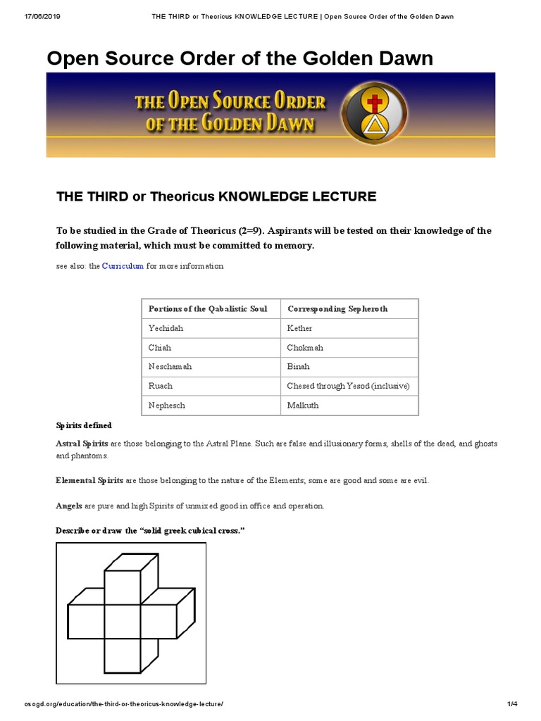 Open Source Order of The Golden Dawn: The Third or Theoricus Knowledge ...