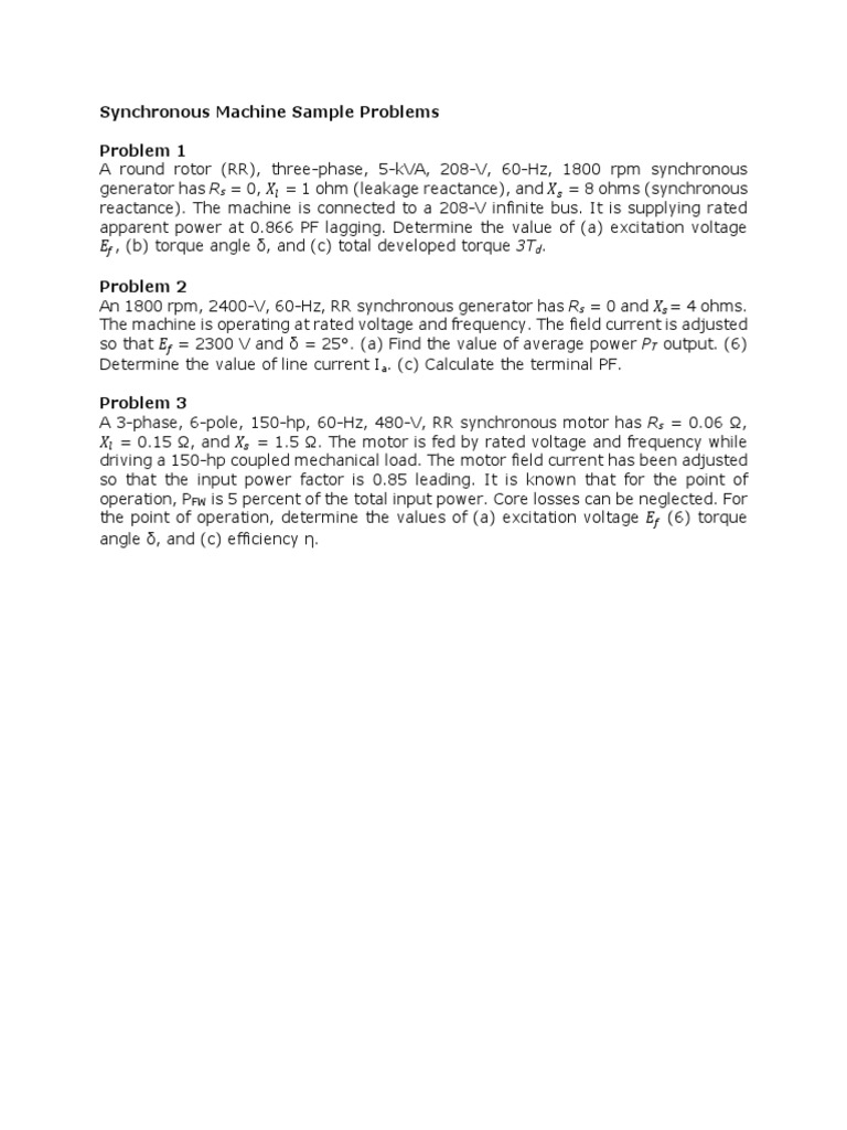 Synchronous Machine Sample Problem