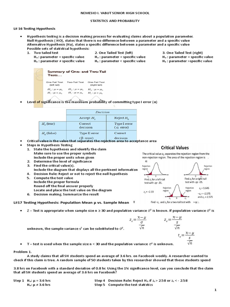 Testing Hypothesis | PDF | Correlation And Dependence | Statistical ...