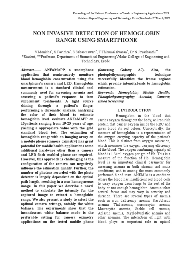 Non Invasive Detection of Anaemia | PDF | Anemia | Absorbance
