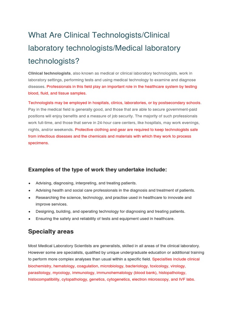 What Are Clinical Technologists | PDF | Medical Laboratory | Health ...