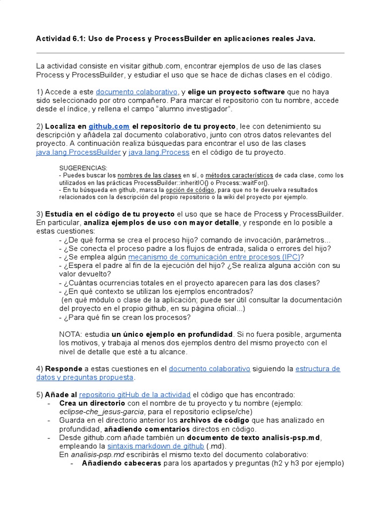 PSP - Actividad - 6.1 - Usos de Process y ProcessBuilder | PDF ...